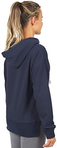 Nautica Competition Women's Active French Terry Pullover Sweatshirt Hoodie W/Pockets (Large, Navy 2)