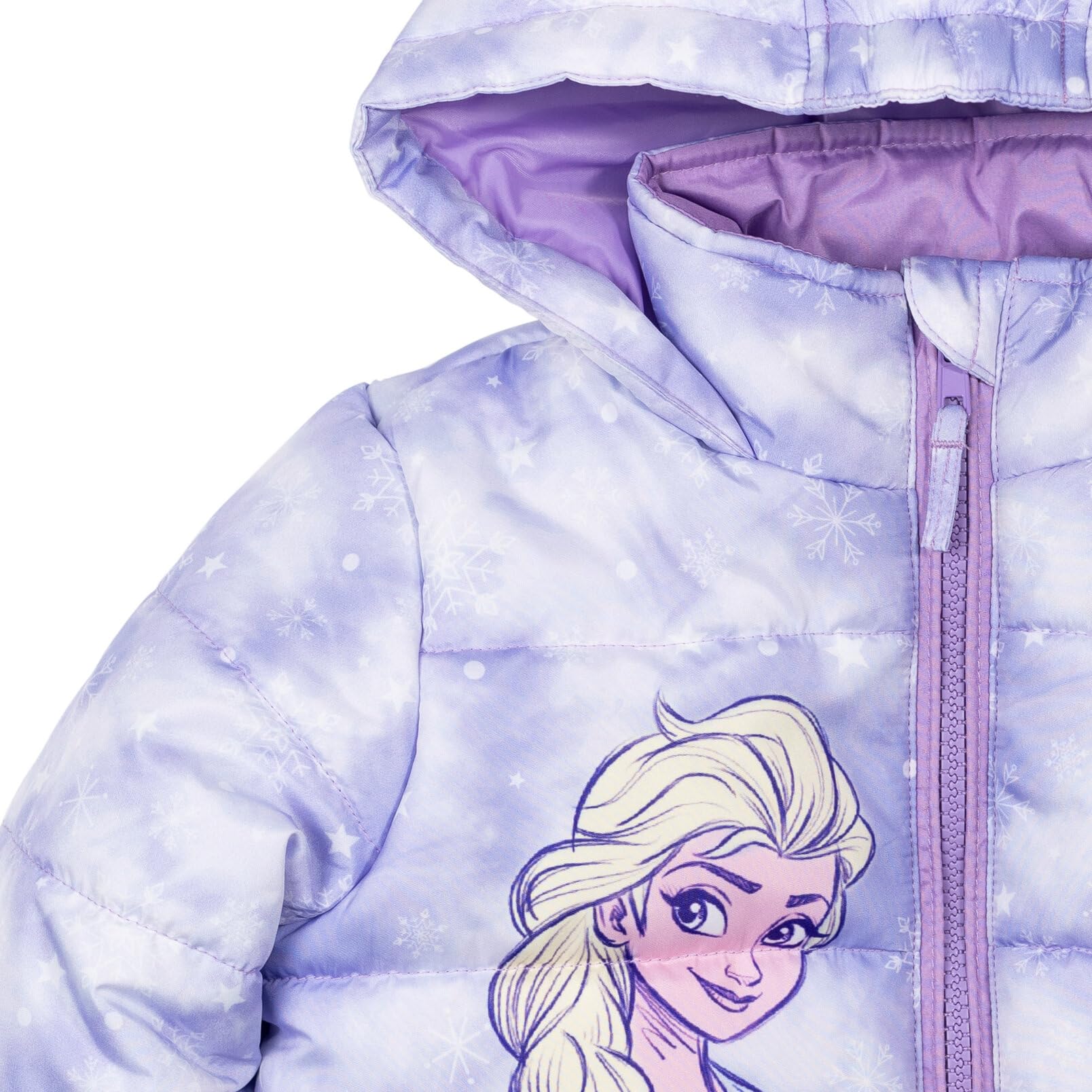 Disney Frozen Princess Anna Elsa Little Girls Zip Up Puffer Jacket Purple 7-8