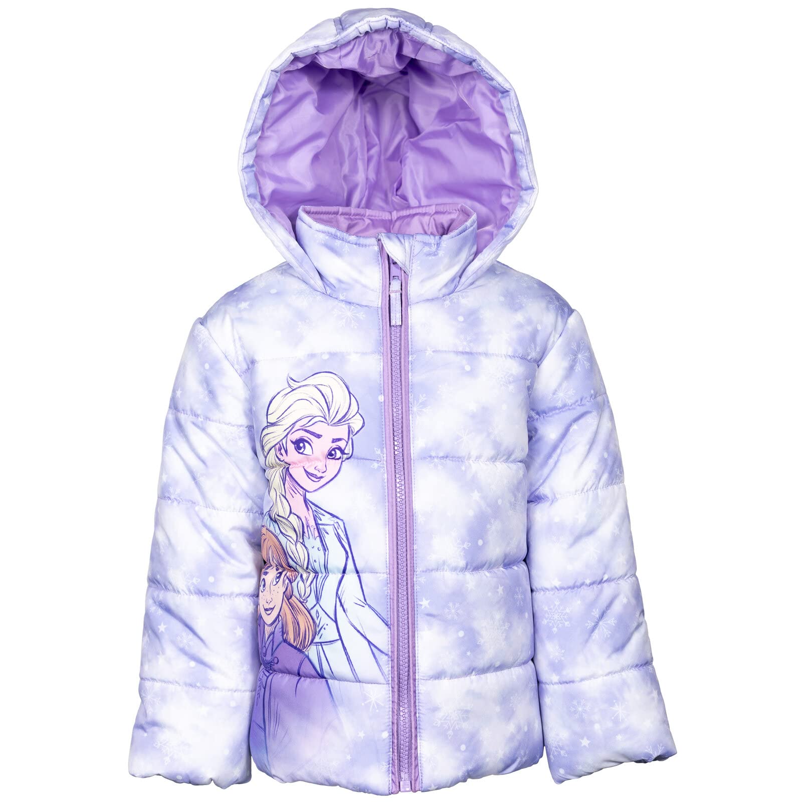 Disney Frozen Princess Anna Elsa Little Girls Zip Up Puffer Jacket Purple 7-8