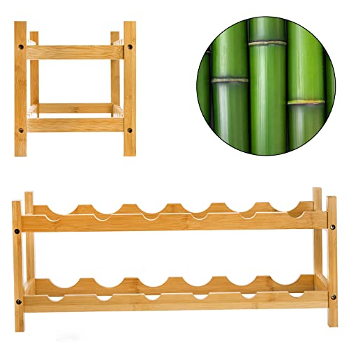Nicunom Wine Rack Countertop, 2-Tier 12 Bottles Bamboo Wine Storage Rack, Wine Bottle Holder, Wine Display Shelf, Free Standing Wine Storage for Home, Pantry, Cabinet and Bar