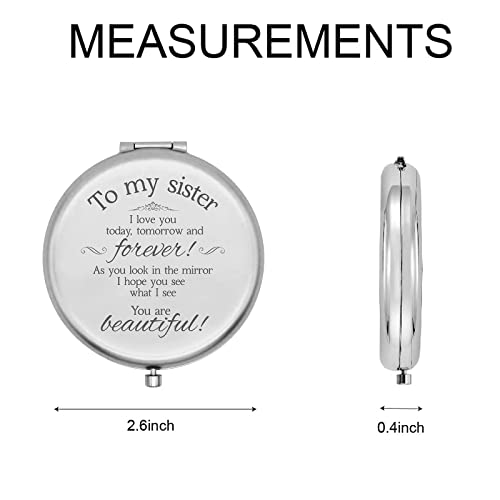 Simple Plus+ Sister Gifts from for silver Compact Mirror,gifts brother,bridesmaid wedding day,2.6 inch Round Folding Handheld 2-Sided Mirror 1x/2x Magnification Mirror. (01)