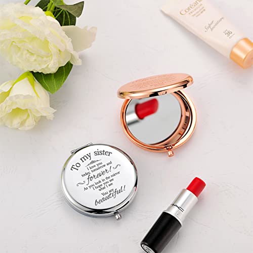 Simple Plus+ Sister Gifts from for silver Compact Mirror,gifts brother,bridesmaid wedding day,2.6 inch Round Folding Handheld 2-Sided Mirror 1x/2x Magnification Mirror. (01)