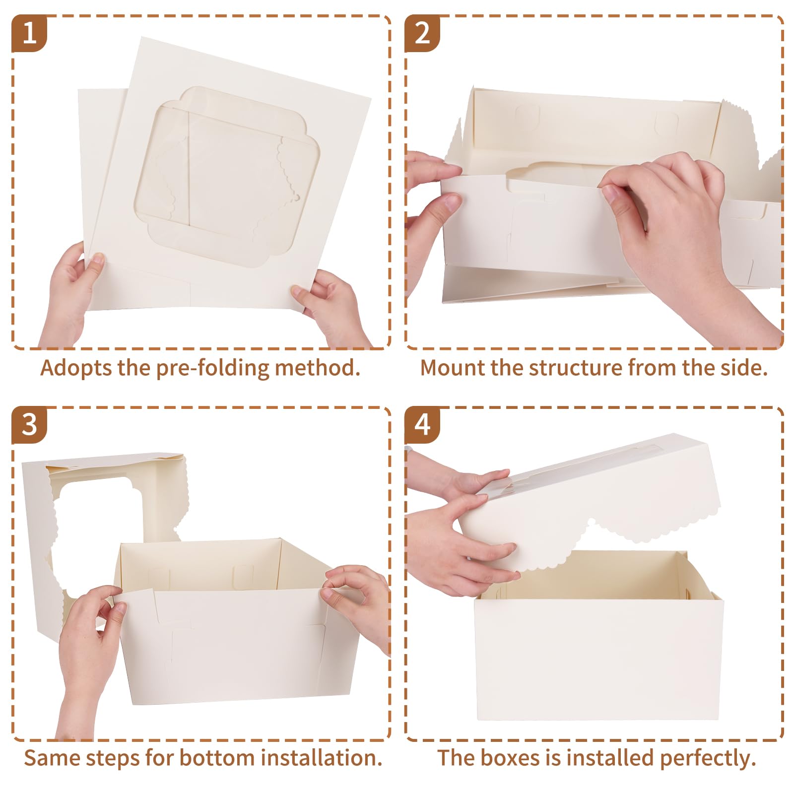 TOMNK 20pcs Cake Boxes, 12x12x6Inch White Bakery Boxes with Window, Disposable Cake Caddy Carrier Container for Valentine's Day, Mother's Day, Pie Pastries Cookies Cakes