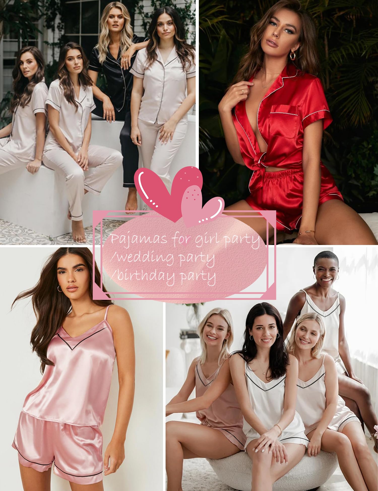 SWOMOG Womens 4pcs Pajamas Sets Short Sleeve Camisole with Button Down Shirt Pjs Silk Satin Sleepwear Loungewear White Medium