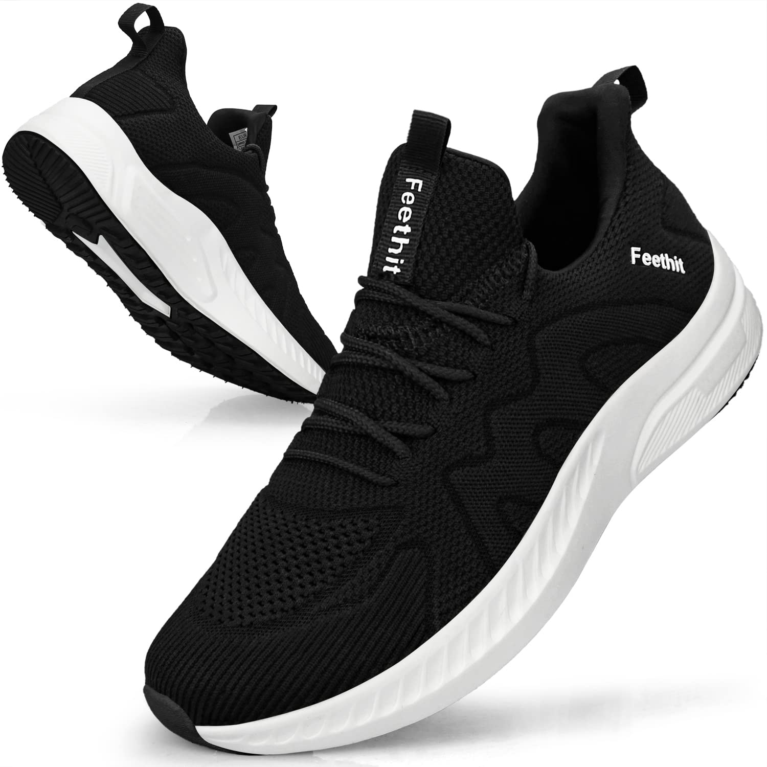 Feethit Mens Running Shoes Slip on Walking Tennis Shoes Lightweihgt Breathable Non Slip Fashion Sneakers for Work Gym Travel Black White 12