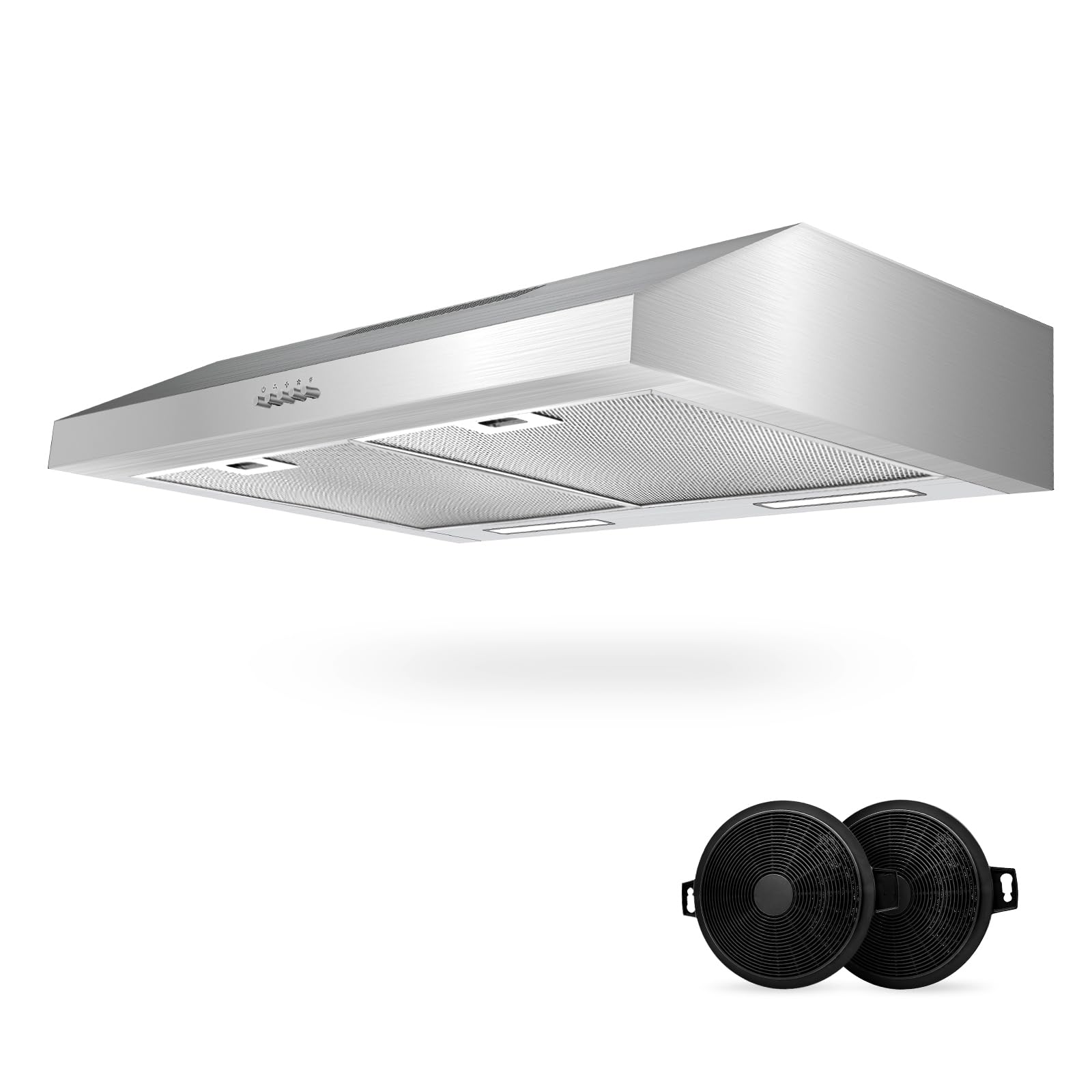Upgraded 600 CFM Range Hood 30 inch, Under Cabinet Range Hood for Duct/Ductless Convertible, Stainless Steel Kitchen Stove Vent with 3 Speed Kitchen Exhaust Fan and Two Bright Energy-Saving LED