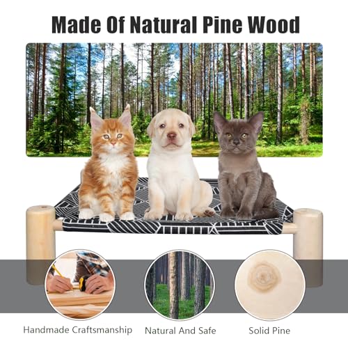 Babyezz Cat/Dog Bed - Wooden Pet Hammock, Elevated Breathable, Detachable Portable Indoor/Outdoor, Suitable for Kitty, Puppy, Bunny & Small Animals (Black Diamond)