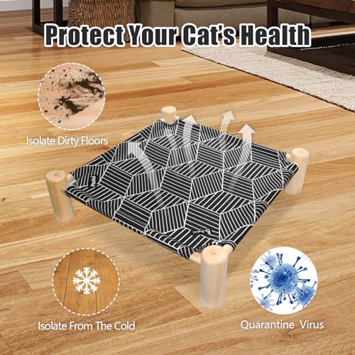 Babyezz Cat/Dog Bed - Wooden Pet Hammock, Elevated Breathable, Detachable Portable Indoor/Outdoor, Suitable for Kitty, Puppy, Bunny & Small Animals (Black Diamond)