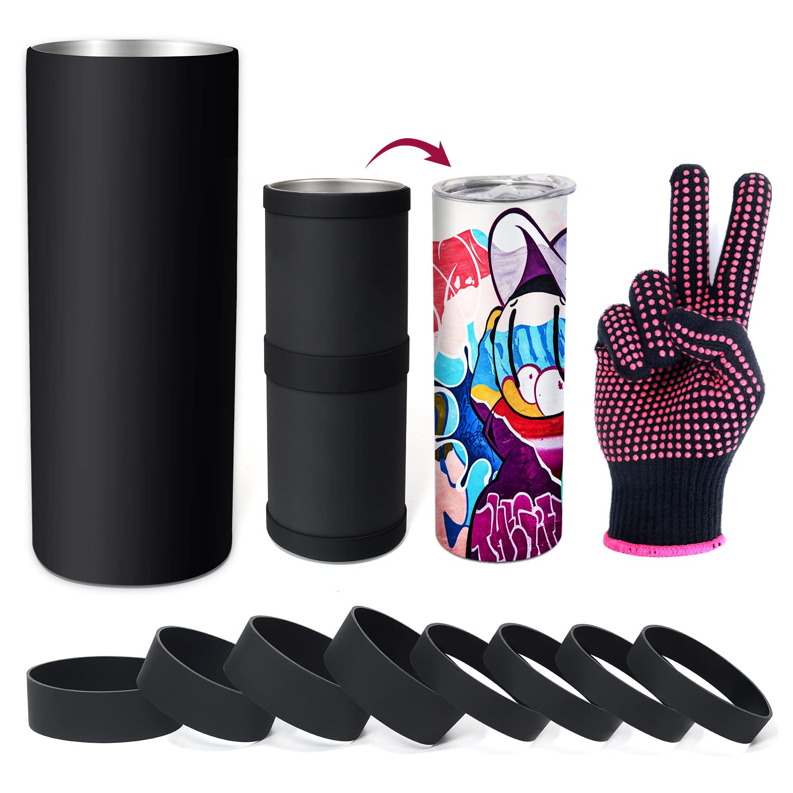 Mocaru Sublimation Blanks Tumblers Silicone Bands Kit for 20 oz Skinny Straight Cups Mugs Shrink Wrap with Heat Resistant Gloves Silicone Sleeve for Tumbler Heat Press Machine or Oven
