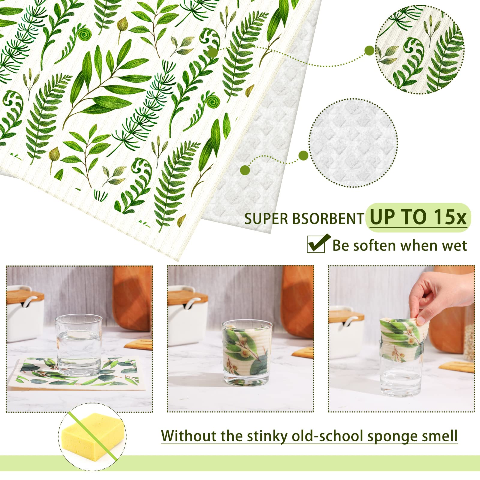 6 Pcs Swedish Dishcloth for Kitchen Reusable Paper Towels Swedish Sponge Absorbent Dish Towel Fast Drying Washable Cleaning Cloths No Odor Wipes Decorative Hand Tea Towel for Kitchen