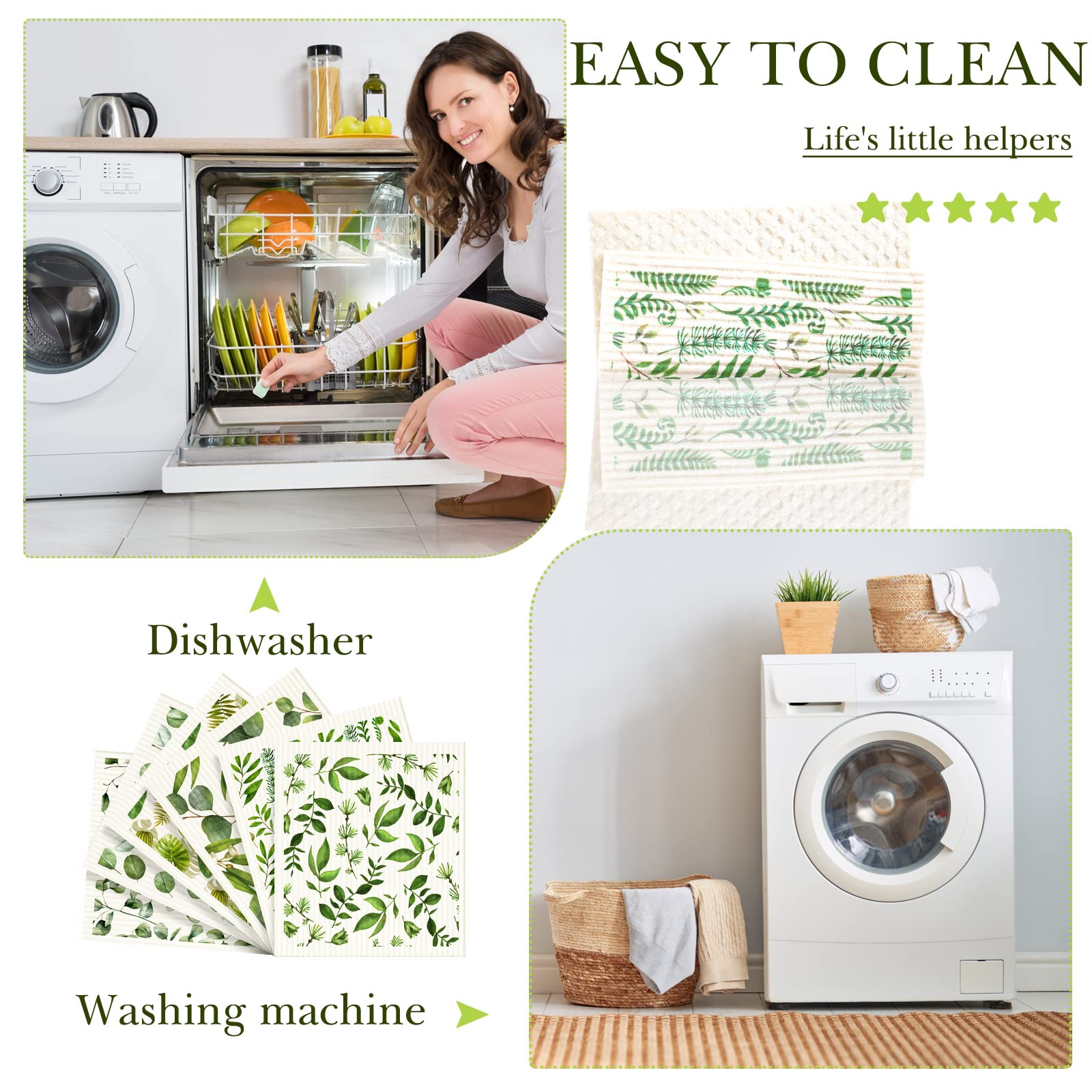 6 Pcs Swedish Dishcloth for Kitchen Reusable Paper Towels Swedish Sponge Absorbent Dish Towel Fast Drying Washable Cleaning Cloths No Odor Wipes Decorative Hand Tea Towel for Kitchen