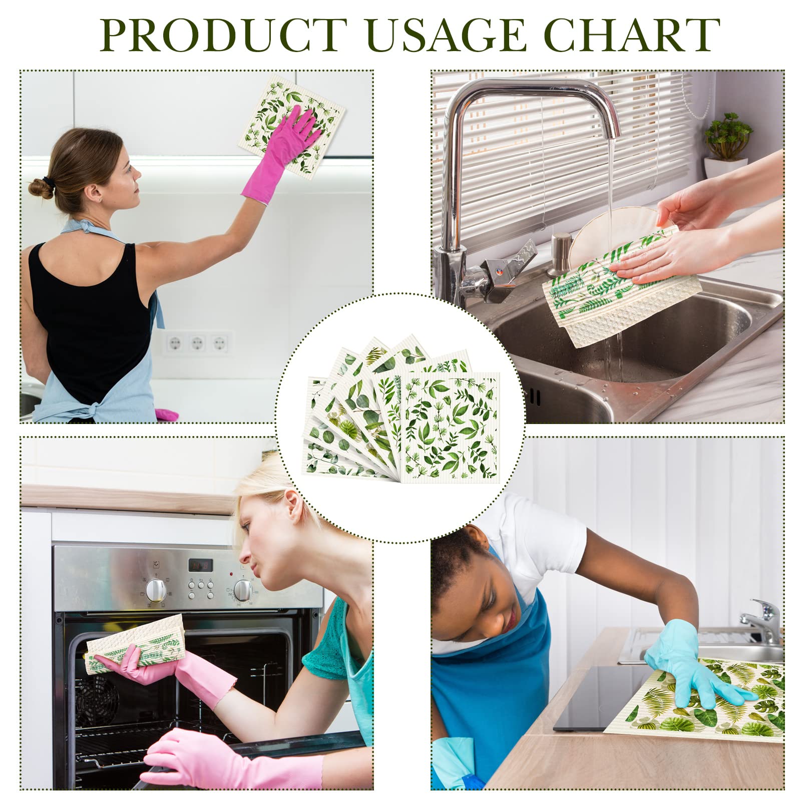 6 Pcs Swedish Dishcloth for Kitchen Reusable Paper Towels Swedish Sponge Absorbent Dish Towel Fast Drying Washable Cleaning Cloths No Odor Wipes Decorative Hand Tea Towel for Kitchen
