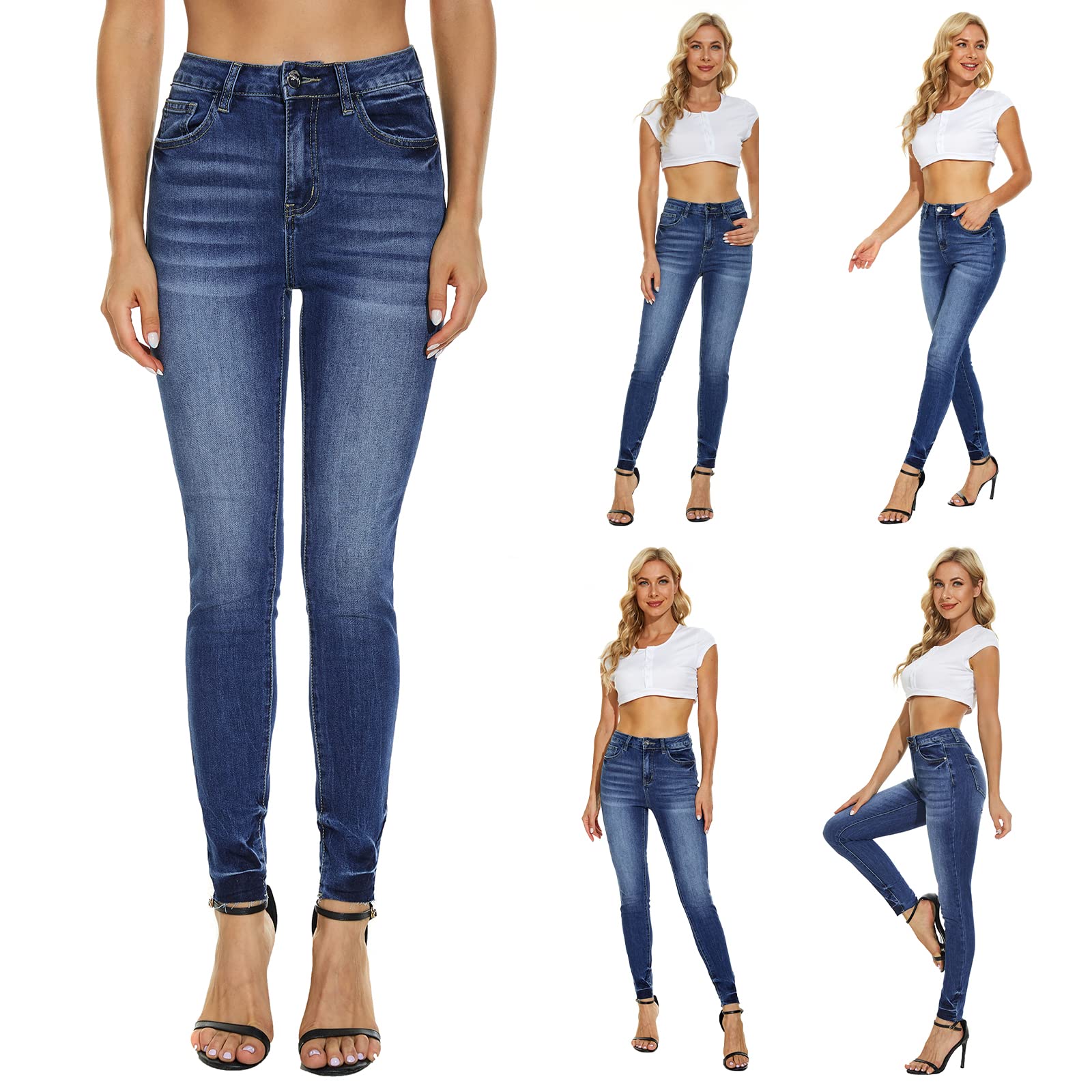 VIPONES Women's Skinny Jeans Stretchy High Rise Tummy Control Trendy Jeggings Denim Pants with Pocket(145, Size 12)