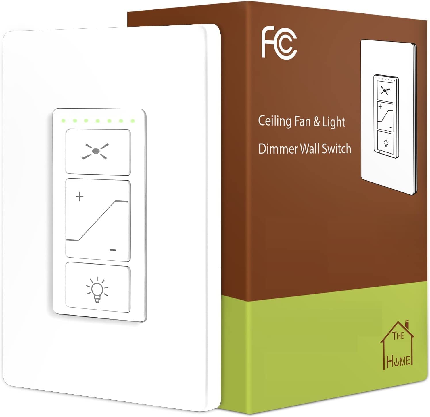Nexete Ceiling Fan Control & Dimmer Wall Switch, 2 in 1 Light and Ceilig Fan Combination Light Switch,Single Pole,No Wi-Fi Capability, Neutral Wire Needed.