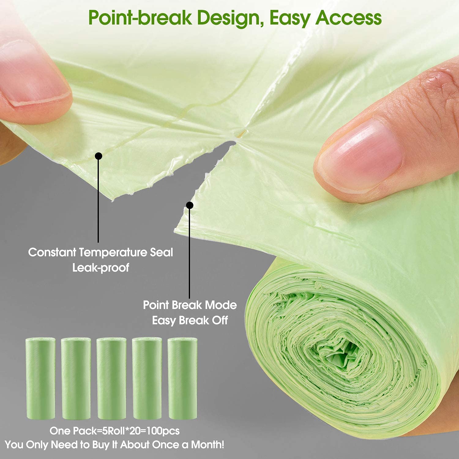 Aoriyar 1.2 Gallon Compostable Trash Bags, 120 Count, Green, 5 Liters