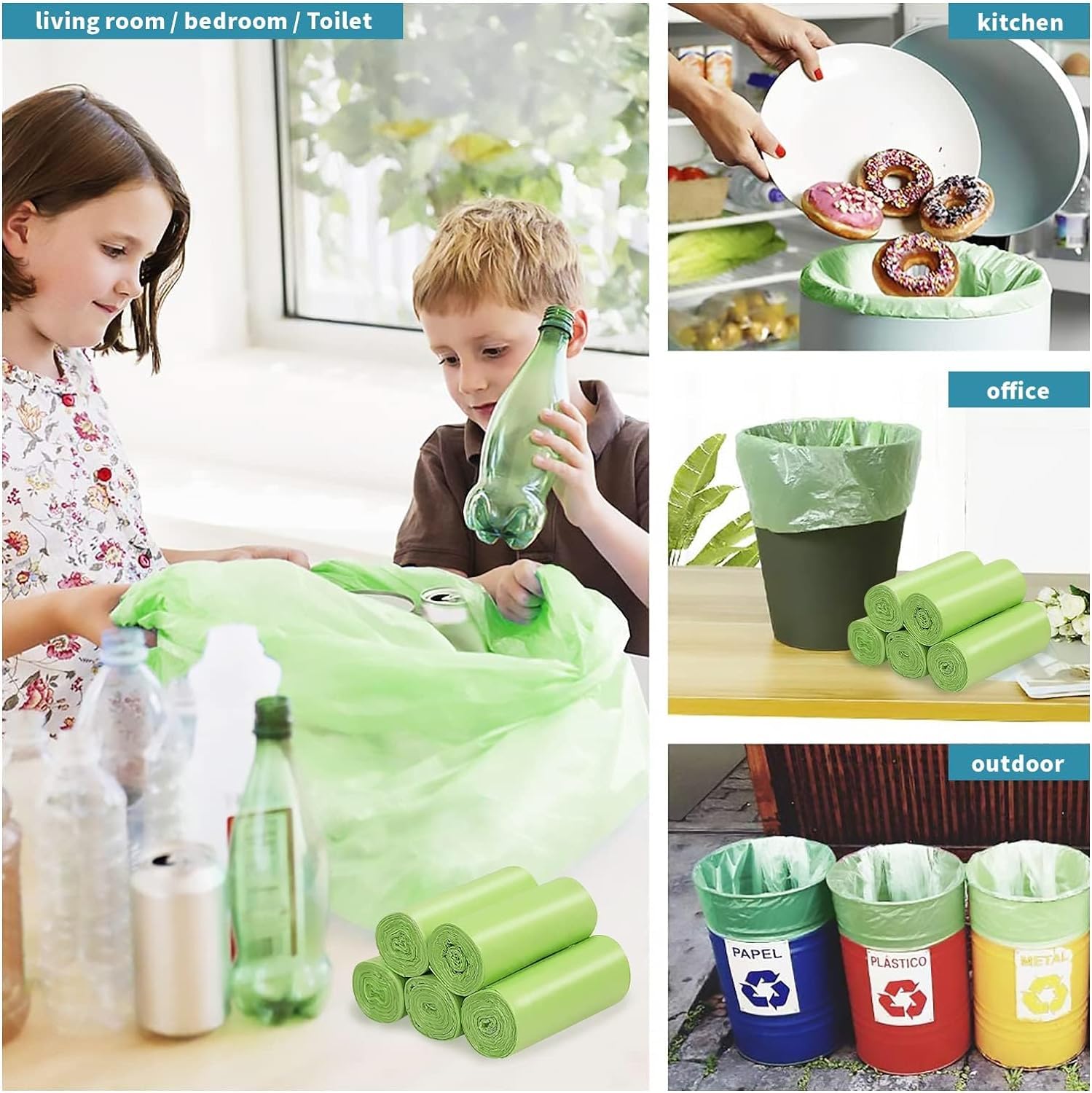 Aoriyar 1.2 Gallon Compostable Trash Bags, 120 Count, Green, 5 Liters