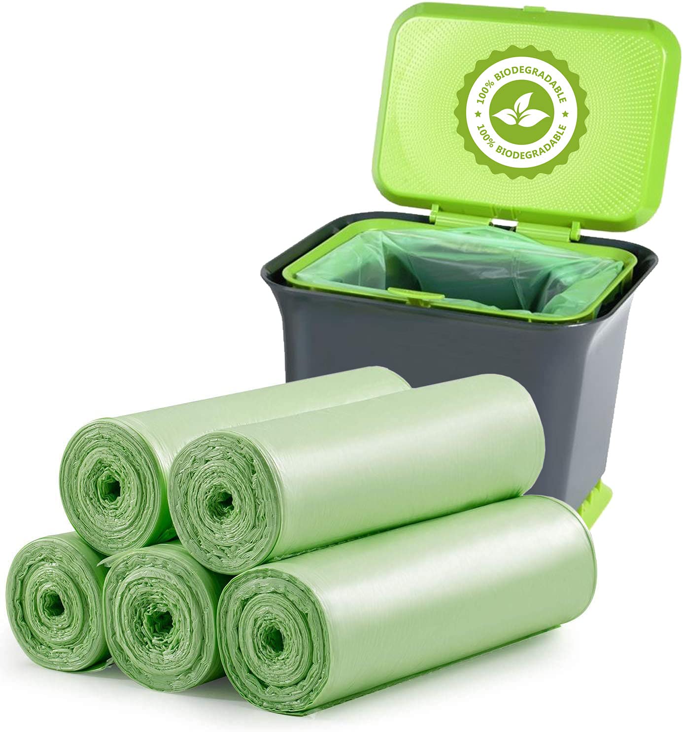 Aoriyar 1.2 Gallon Compostable Trash Bags, 120 Count, Green, 5 Liters