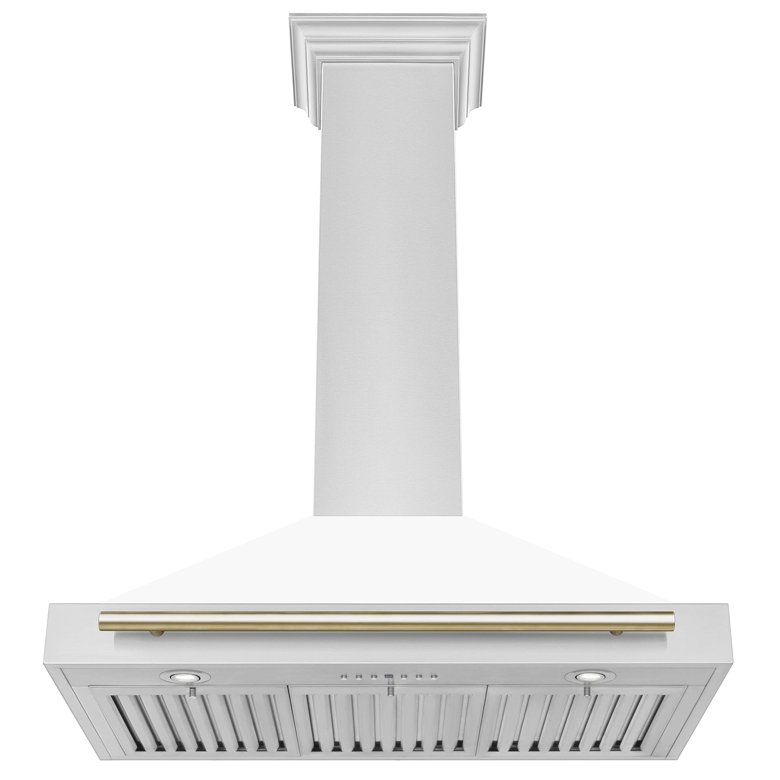 ZLINE 36 in. Autograph Edition Convertible Stainless Steel Range Hood with White Matte Shell and Polished Gold Accents (KB4STZ-WM36-G)