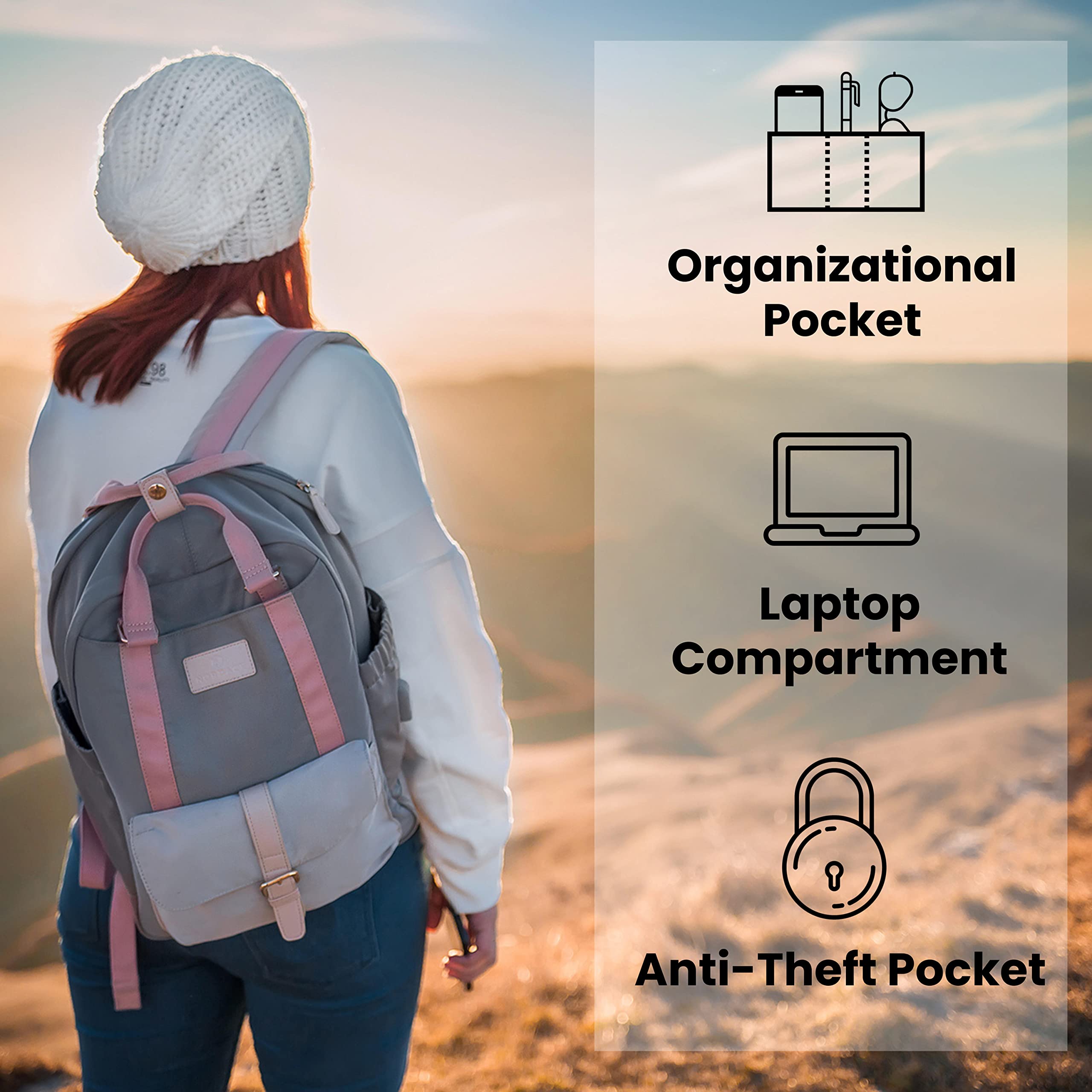 Nordace Eclat Smart Travel Backpack for Men & Women with USB Charging Port, Water Resistant - Light & Durable Laptop Backpack for Everyday, Hiking, Work - 15.6 Inch (Grey)