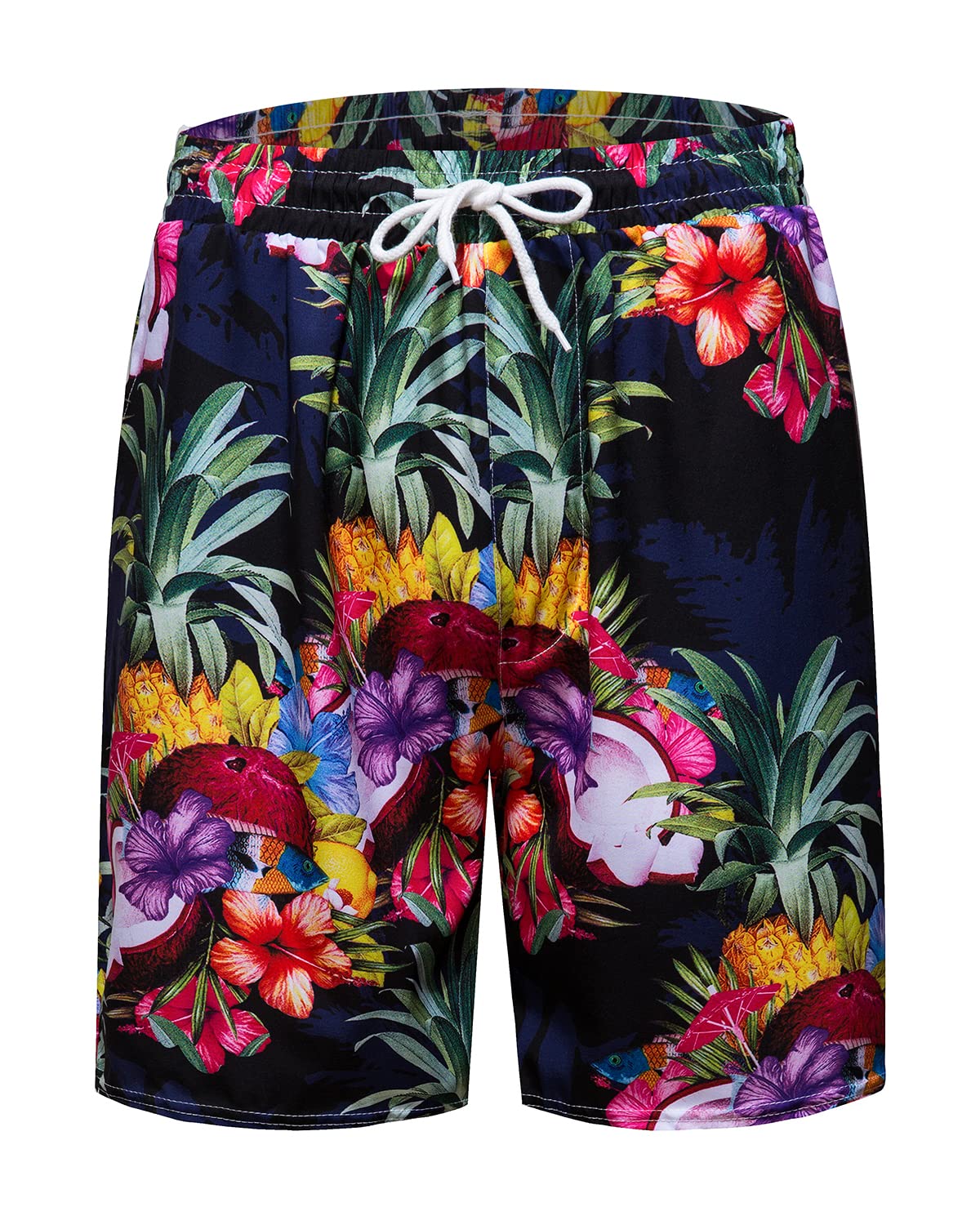 TUNEVUSE Mens Hawaiian Shirts and Shorts Set 2 Pieces Tropical Outfits Pineapple Printed Beach Shirt Suit with Bucket Hats Navy 3X-Large