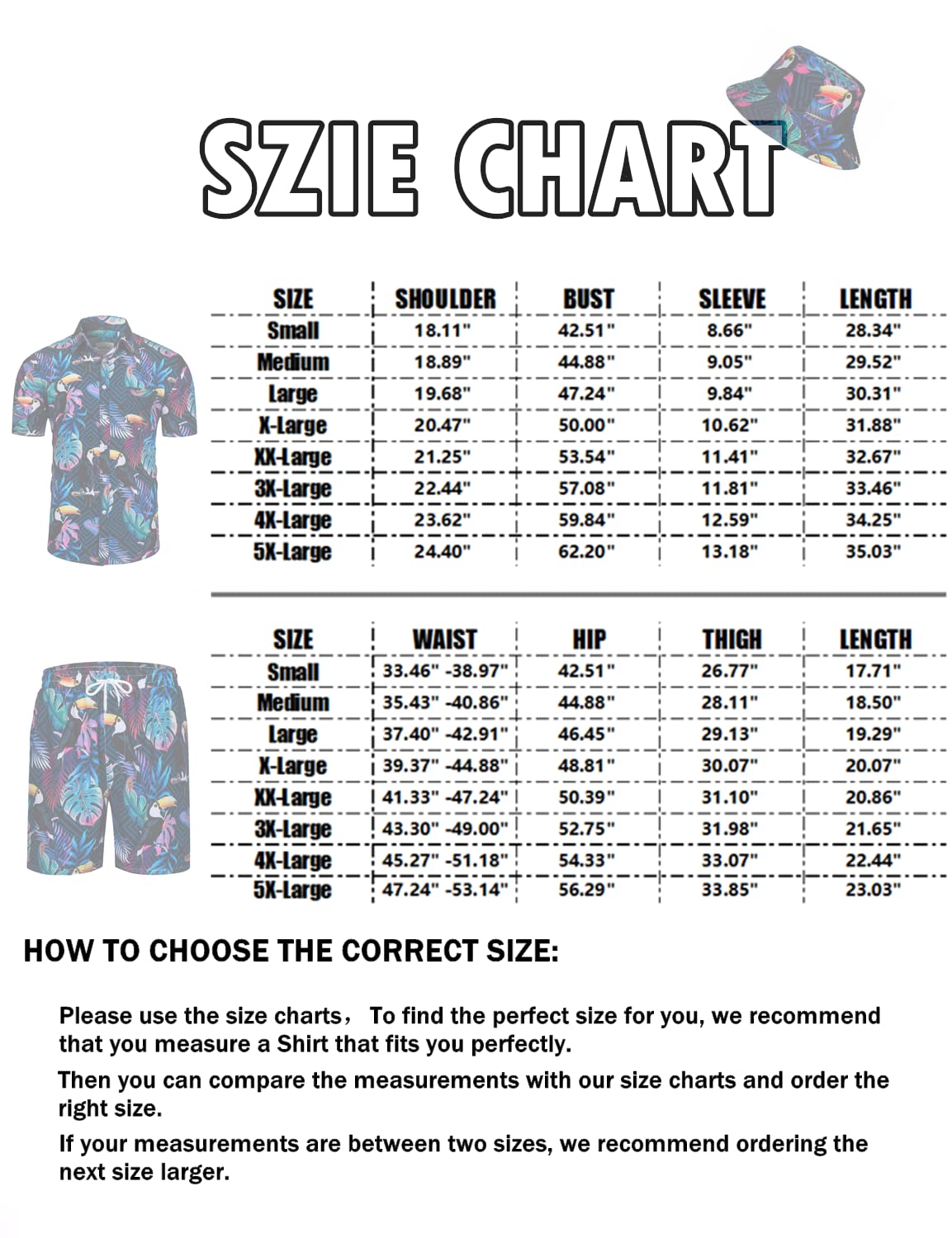 TUNEVUSE Mens Hawaiian Shirts and Shorts Set 2 Pieces Tropical Outfits Pineapple Printed Beach Shirt Suit with Bucket Hats Navy 3X-Large