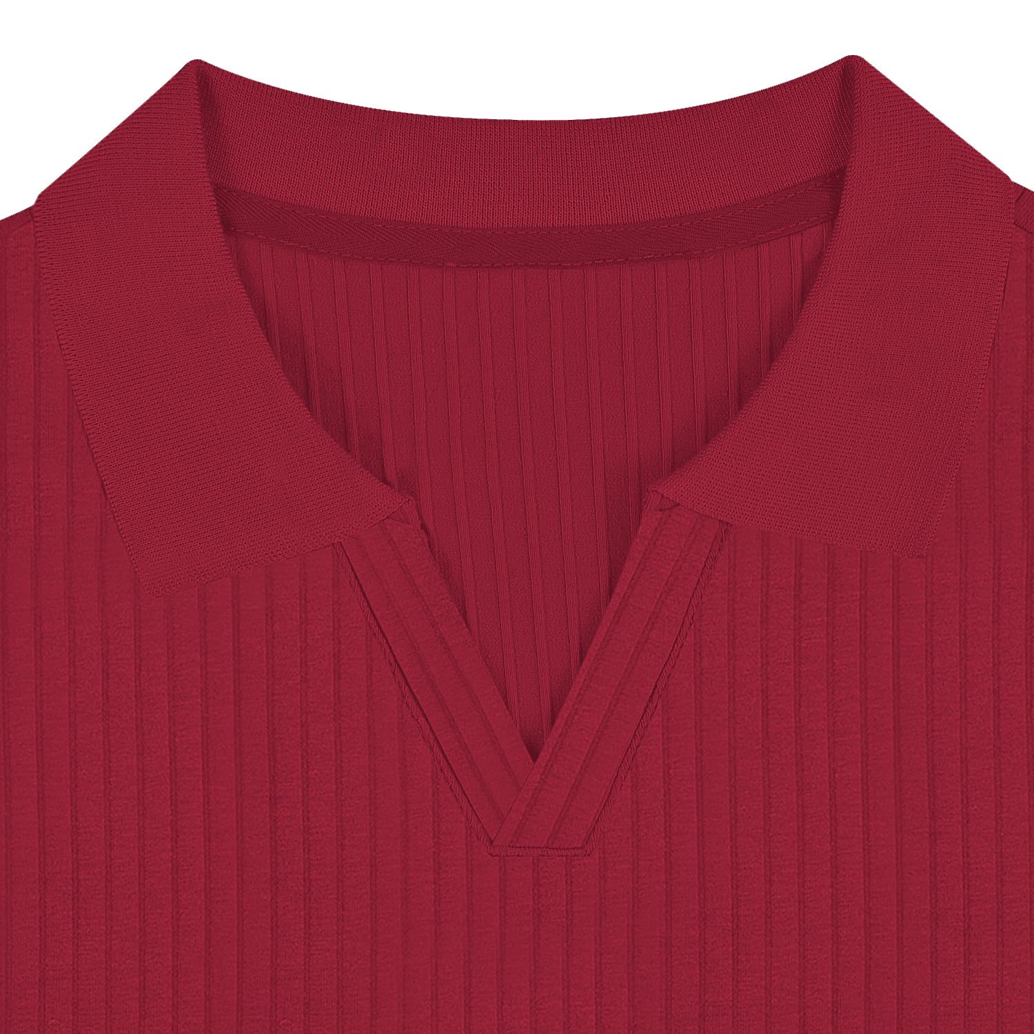 Gnvviwl Men's Muscle V Neck Polo Shirts Slim Fit Short Sleeve Cotton Golf T-Shirts Ribbed Knit Soft Tees Wine Red