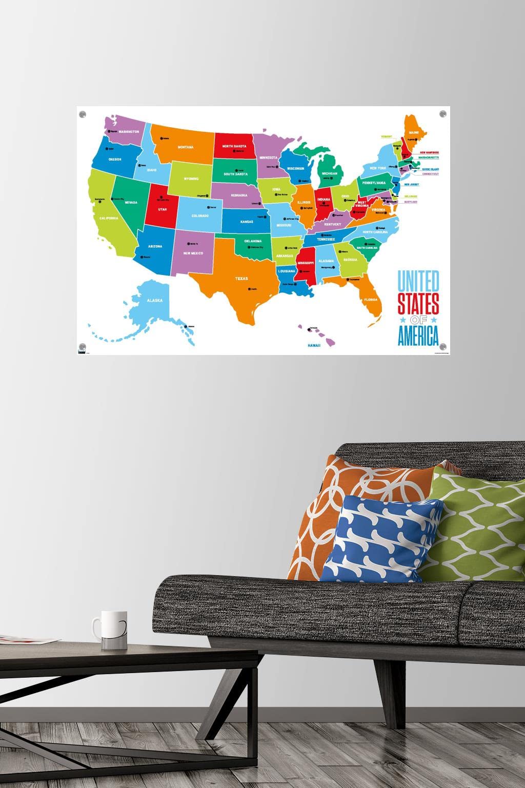 Trends International Map - United States of America 2022 Wall Poster with Pushpins