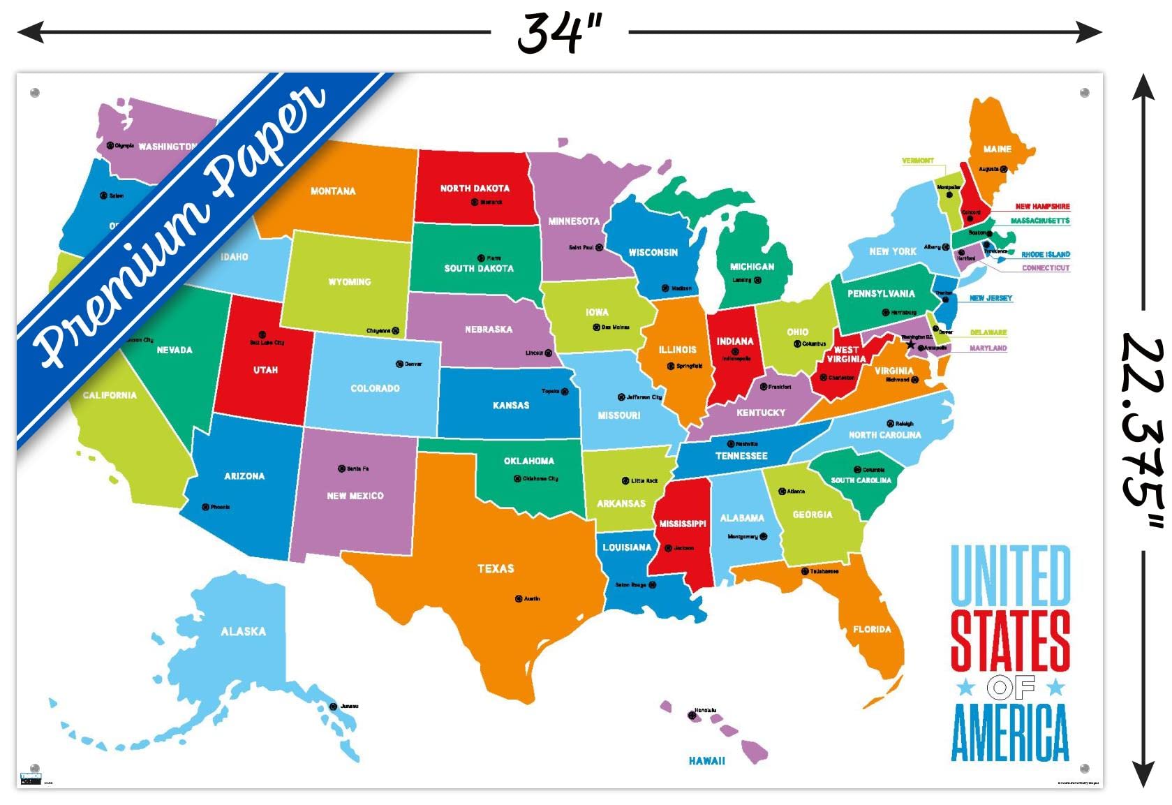 Trends International Map - United States of America 2022 Wall Poster with Pushpins