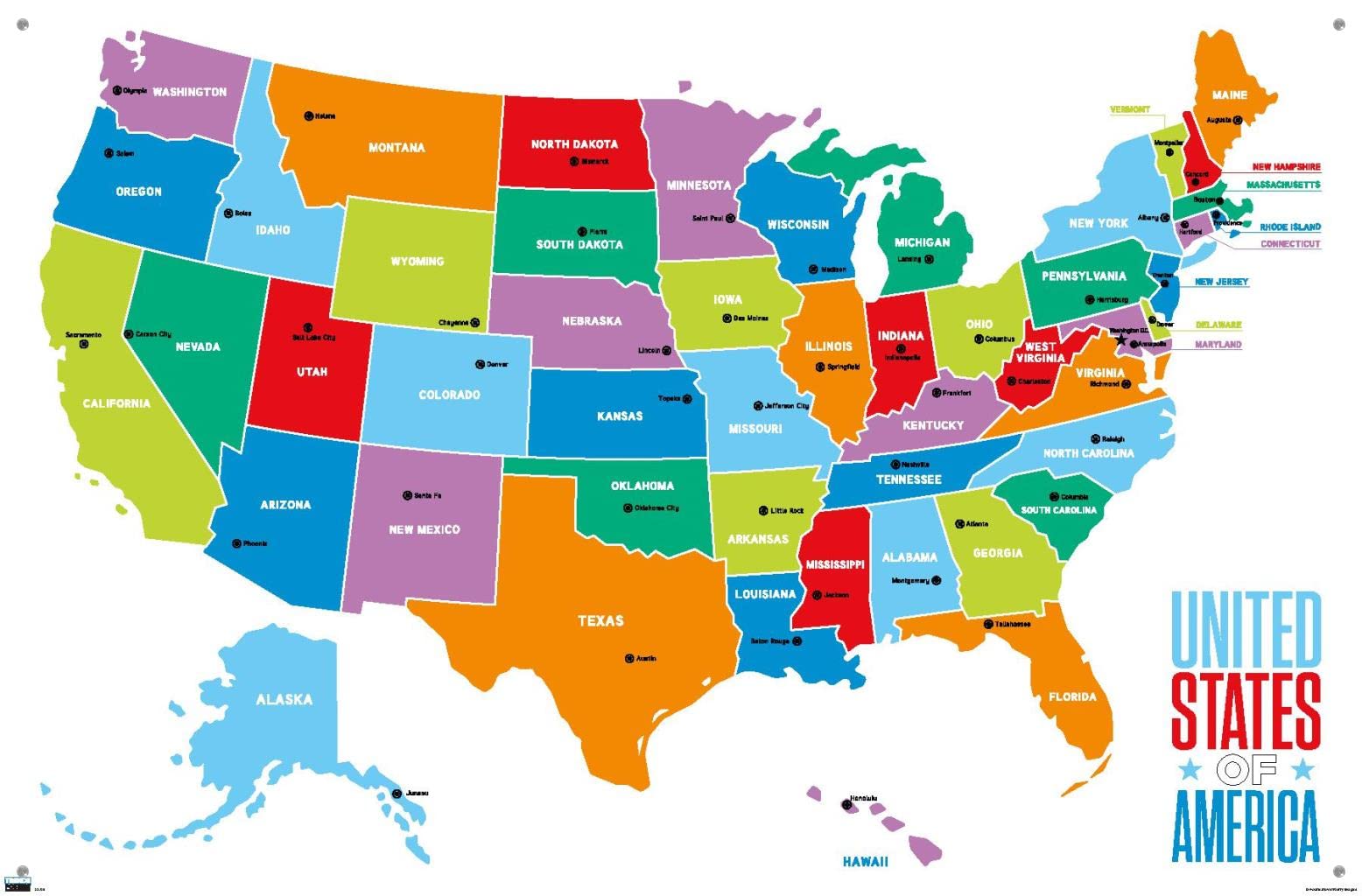 Trends International Map - United States of America 2022 Wall Poster with Pushpins