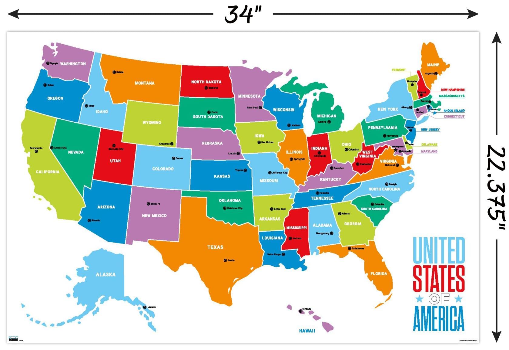 Trends International Map - United States Of America 2022 Wall Poster, 22.375" x 34", Poster & Mount Bundle