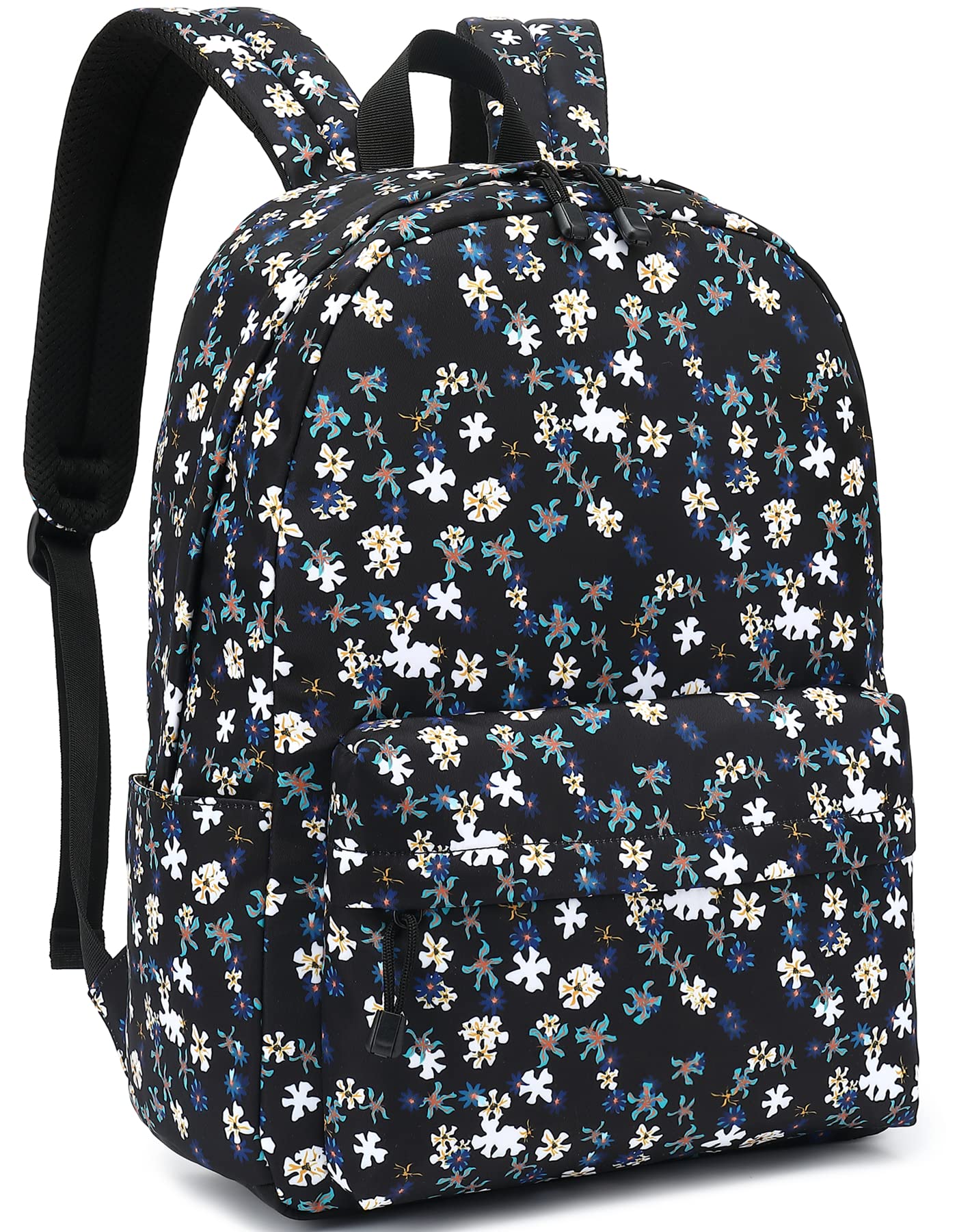 Leaper Travel Backpack for Women Girls Water Resistant Backpack for School Laptop Backpack Kids Backpack Kawaii Bookbag Floral Black White Flower