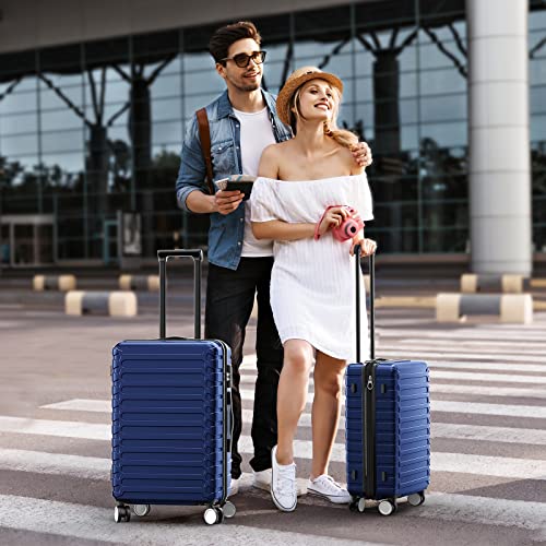 SHOWKOO Luggage Sets Expandable ABS Hardshell 3pcs Clearance Luggage Hardside Lightweight Durable Suitcase sets Spinner Wheels Suitcase with TSA Lock (Deep Blue)