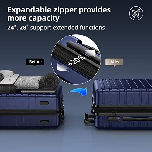 SHOWKOO Luggage Sets Expandable ABS Hardshell 3pcs Clearance Luggage Hardside Lightweight Durable Suitcase sets Spinner Wheels Suitcase with TSA Lock (Deep Blue)