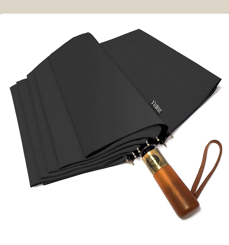 Karnado Large Black Umbrella for Men and Women - Waterproof, Windproof, Portable Folding Umbrella with Luxury Wood Handle