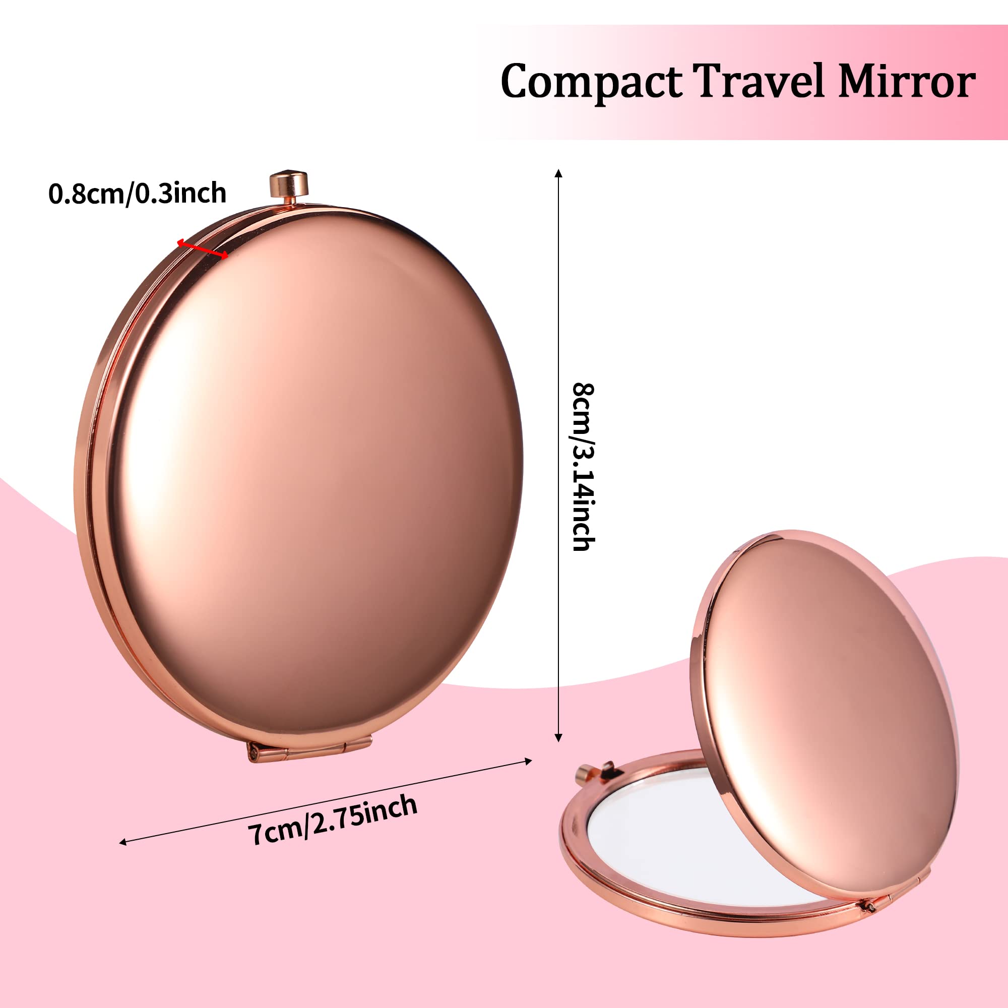 Dynippy Compact Mirror Round Rose Gold Cosmetic Mirror Folding Mini Pocket Mirror Portable Hand Mirror Double Sided Curved 2 x 1x Magnification Woman Mother Child Great Gift - Rose Gold