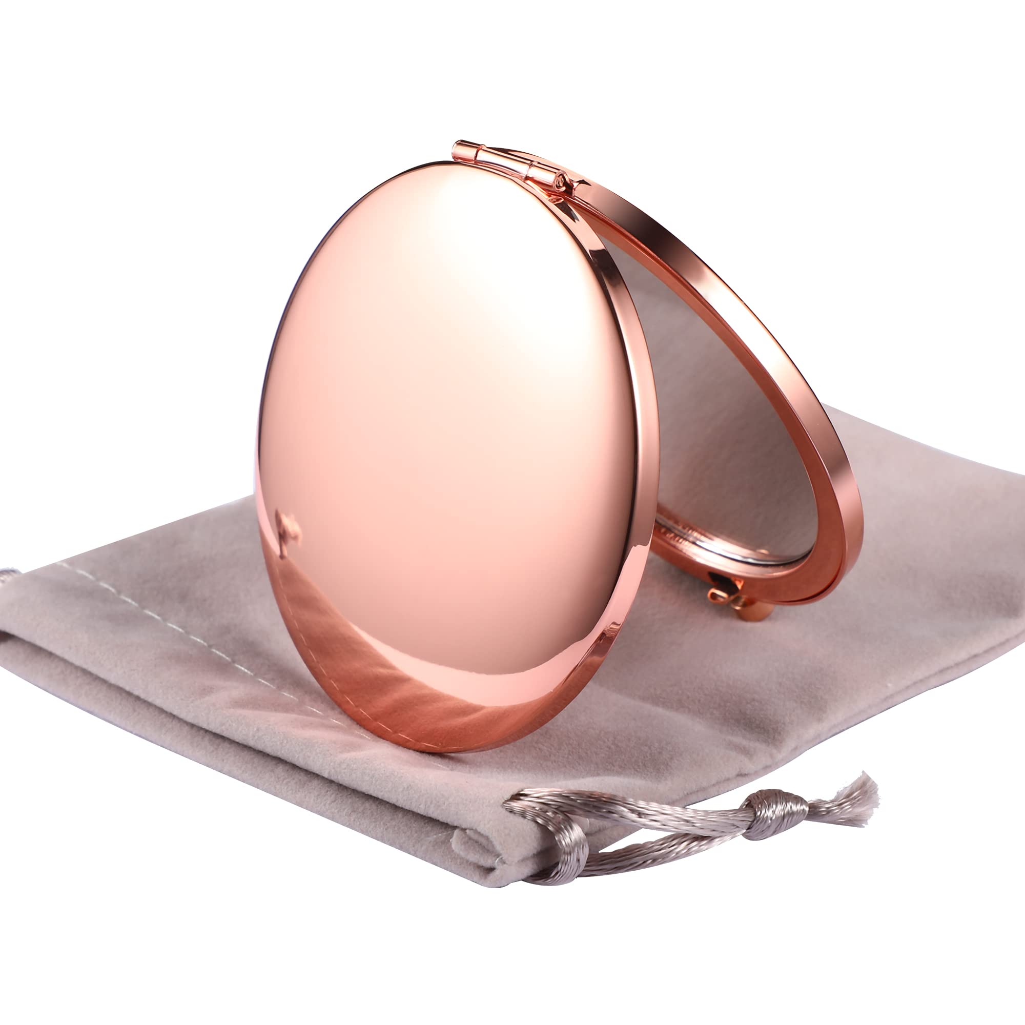 Dynippy Compact Mirror Round Rose Gold Cosmetic Mirror Folding Mini Pocket Mirror Portable Hand Mirror Double Sided Curved 2 x 1x Magnification Woman Mother Child Great Gift - Rose Gold
