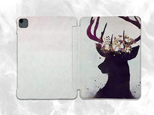 Cute Flowers Deer Animal case Compatible with iPad Mini Air Pro 7.9 8.3 9.7 10.2 10.9 11 12.9 inch Pattern Cover New 2022 2021 Trifold Stand 3 4 5 6 7 8 9 Generation 335 (9.7" Air 1/2)