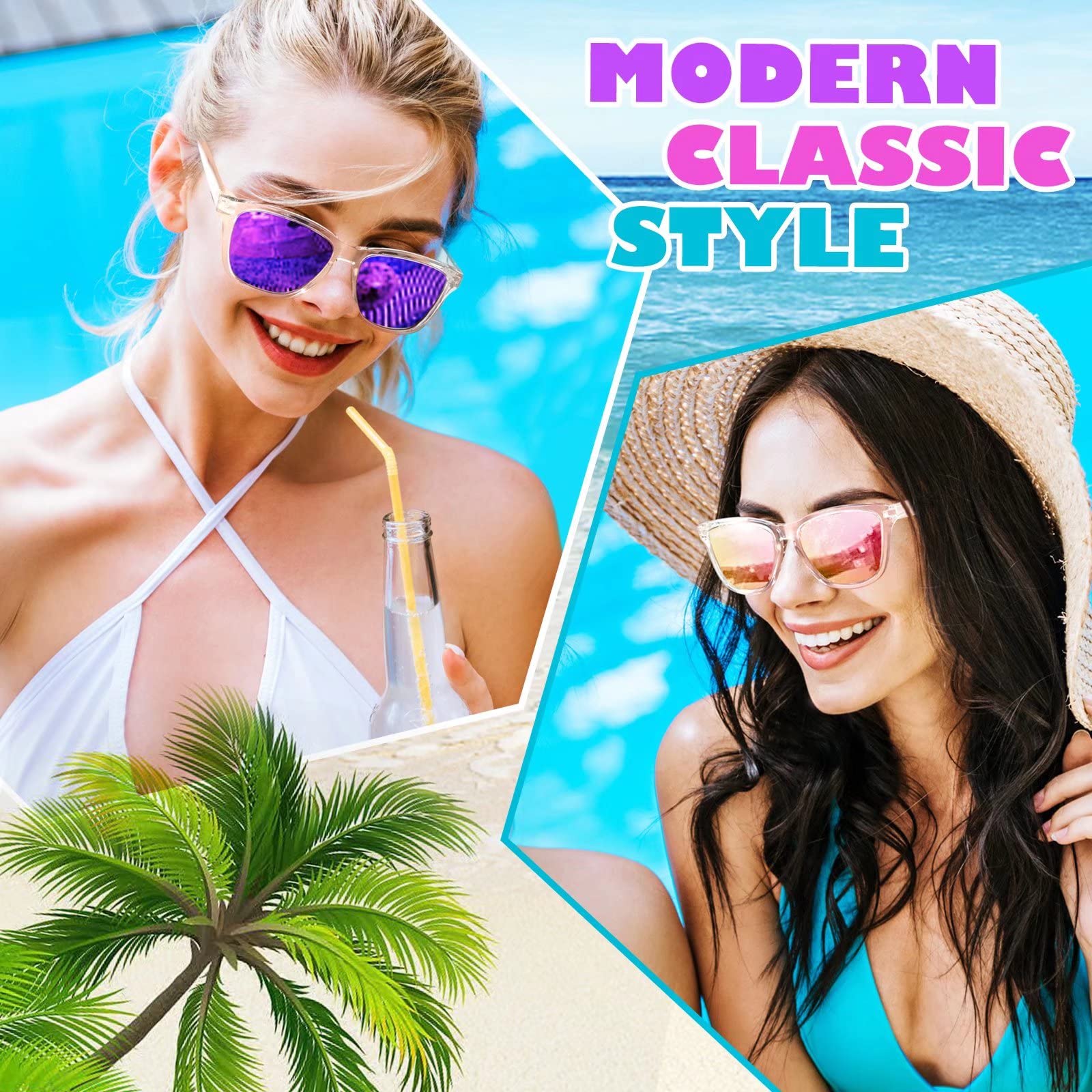 LINVO Polarized Sunglasses for Women Men, Clear Frame Colorful Mirrored Sun Glasses with UV Protection