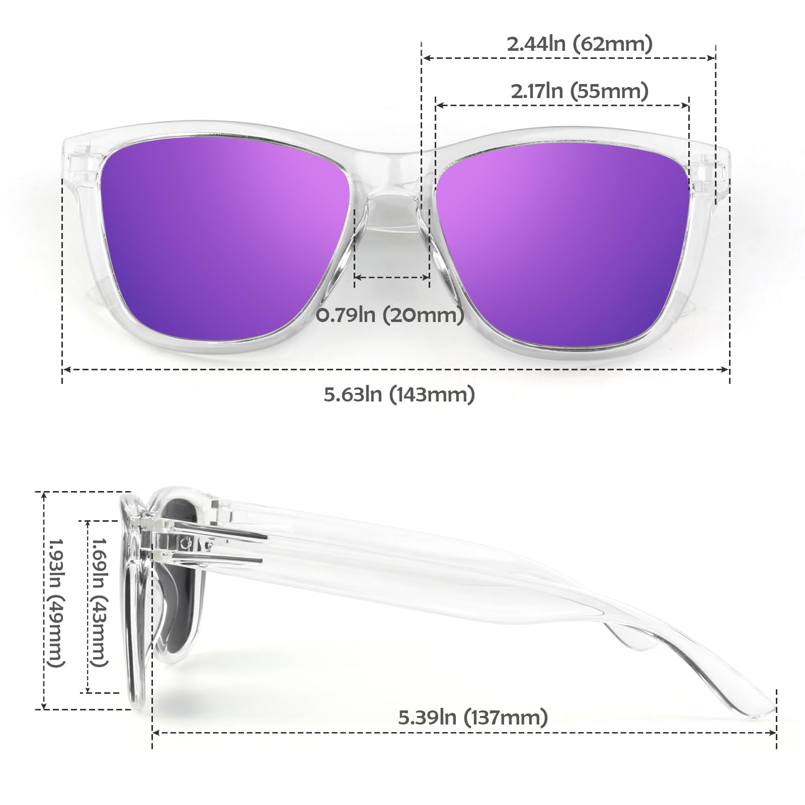 LINVO Polarized Sunglasses for Women Men, Clear Frame Colorful Mirrored Sun Glasses with UV Protection