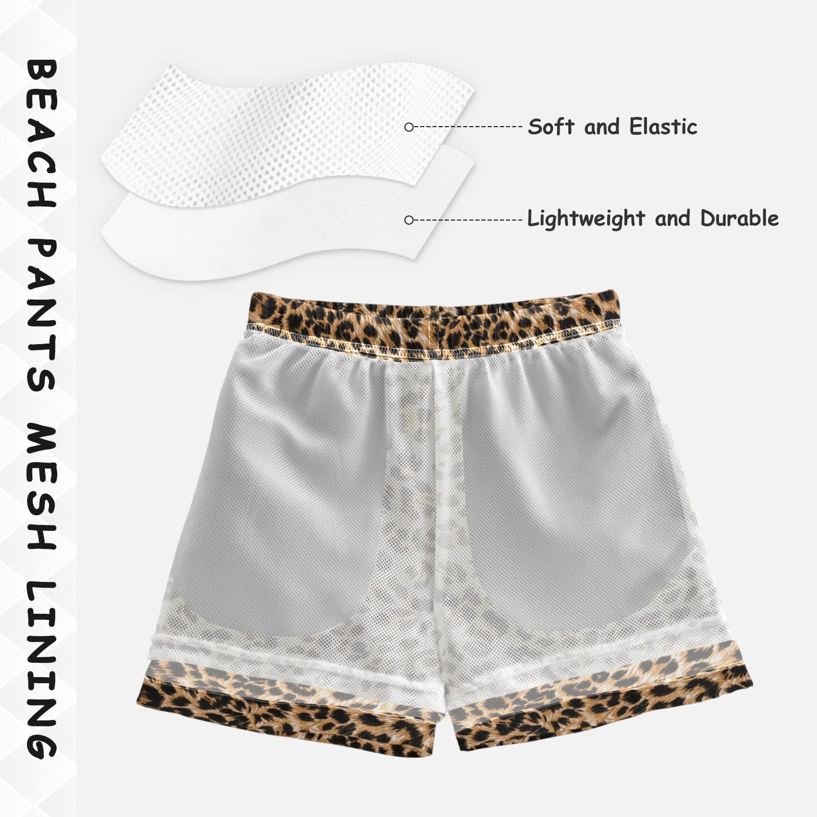 Boys Swim Trunks Summer Drawstring Toddler Swim Board Shorts Quick Dry Little Boys Bathing Suit Beach Hawaii Vacation Cheetah Print 5 Years