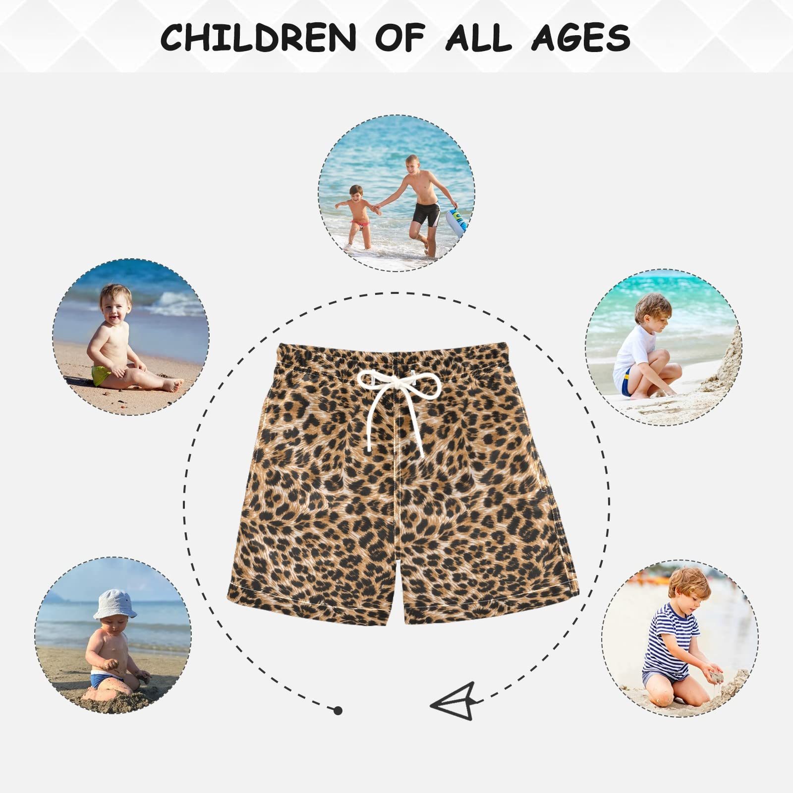 Boys Swim Trunks Summer Drawstring Toddler Swim Board Shorts Quick Dry Little Boys Bathing Suit Beach Hawaii Vacation Cheetah Print 5 Years