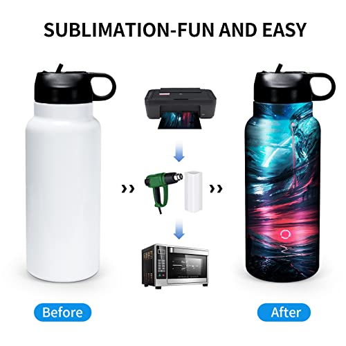 AGH 32 oz Sublimation Water Bottle Blanks, 8 Pack Double Wall Vacuum Flask Stainless Steel Sublimation Tumbler blank Sports Wide Mouth Water Bottle with Straw and Portable Handle