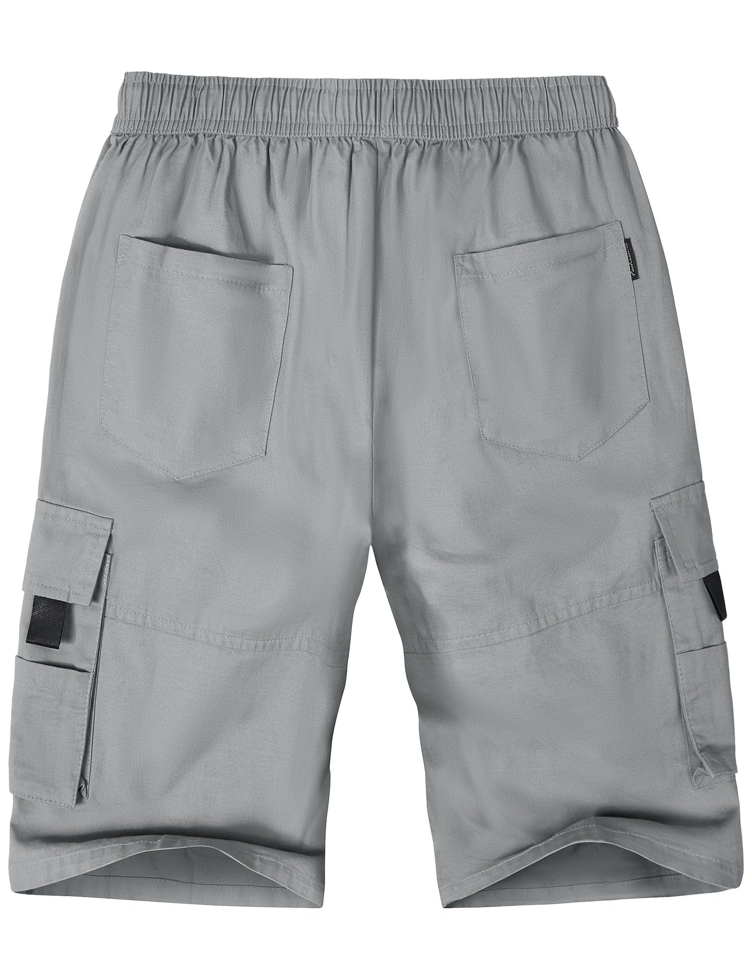 ELETOP Men's Cargo Shorts Casual Cotton Elastic Waist Work Shorts Drawstring Big Tall Classic Stretch Shorts A901 Silver Grey 4XL