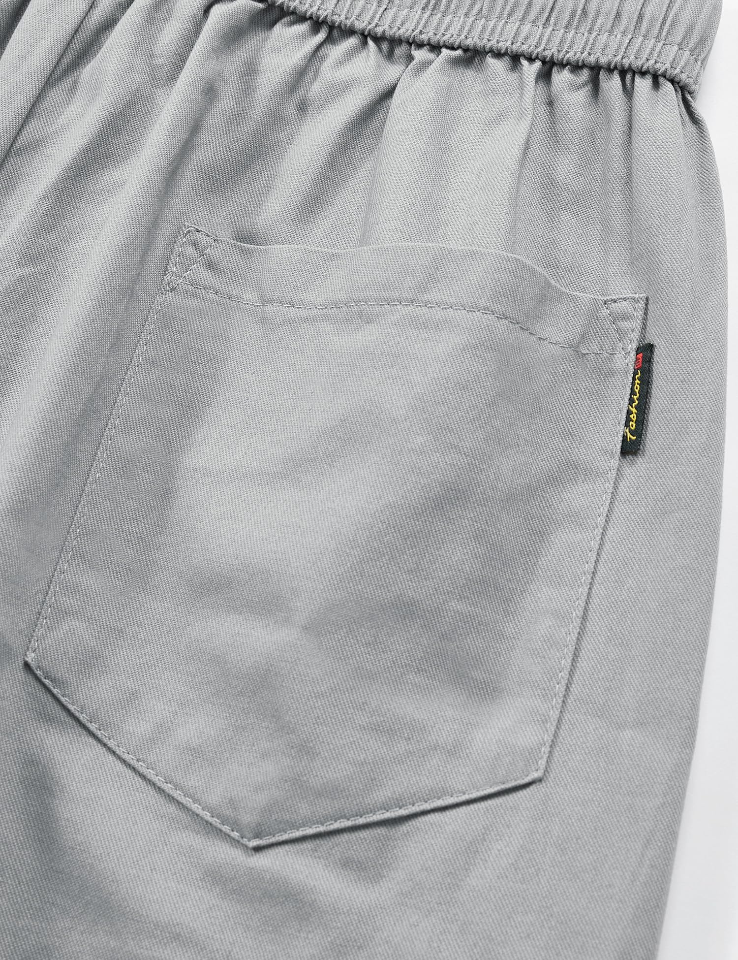 ELETOP Men's Cargo Shorts Casual Cotton Elastic Waist Work Shorts Drawstring Big Tall Classic Stretch Shorts A901 Silver Grey 4XL