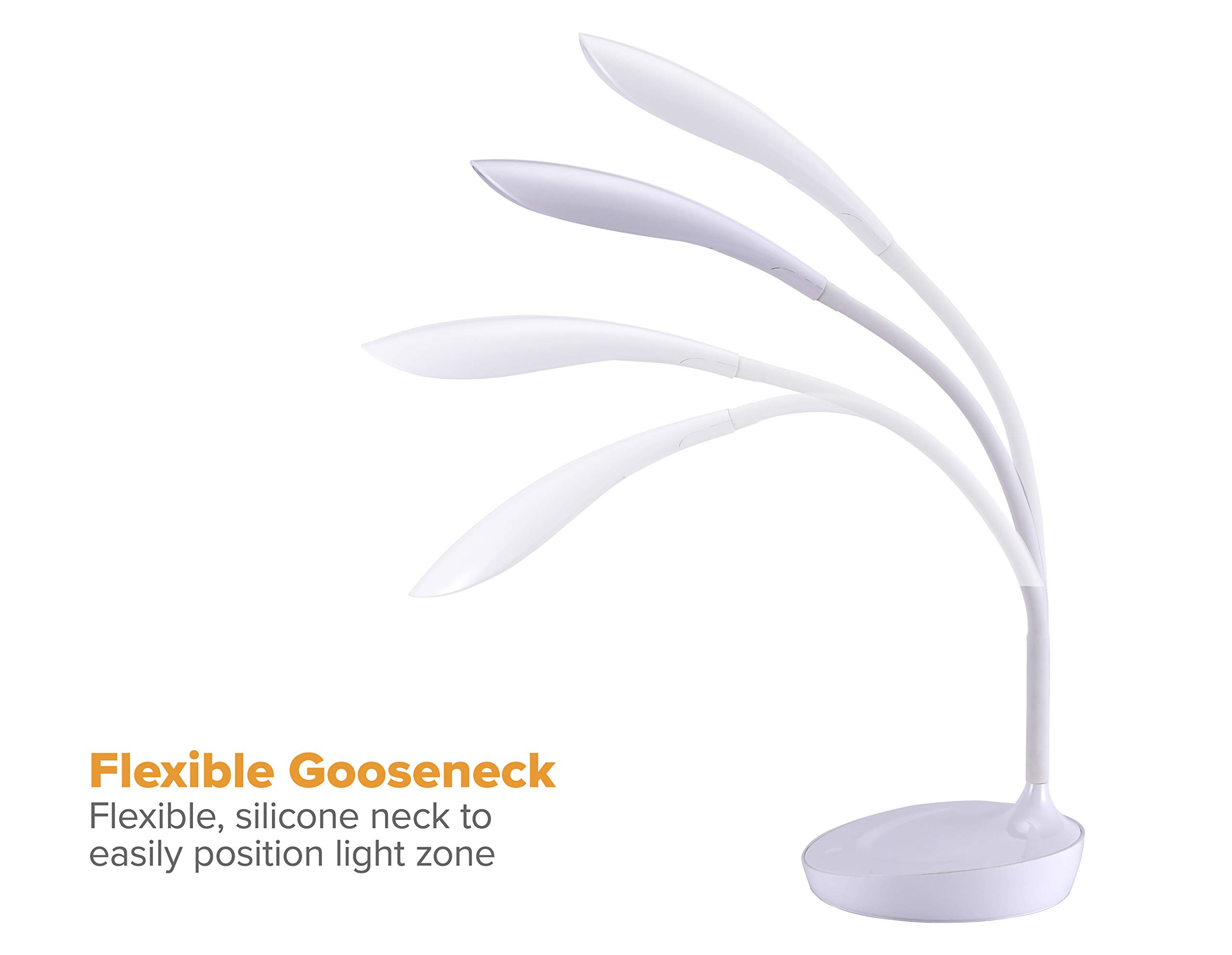 Bostitch Office LED Gooseneck Desk Lamp with USB Charging Port, 3 Dimming Levels, Touch Control, White (VLED1502-WHITE)
