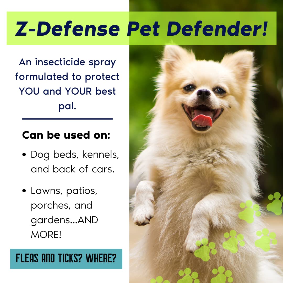 Protect Your Dog; Z-Defense Pet Defender Permethrin Insecticide, 10oz Non-Aerosol, Sprays Upside Down. Permethrin 0.5% Kills Ticks, Fleas, Mosquitoes, Spiders, Ants and Other Insects.