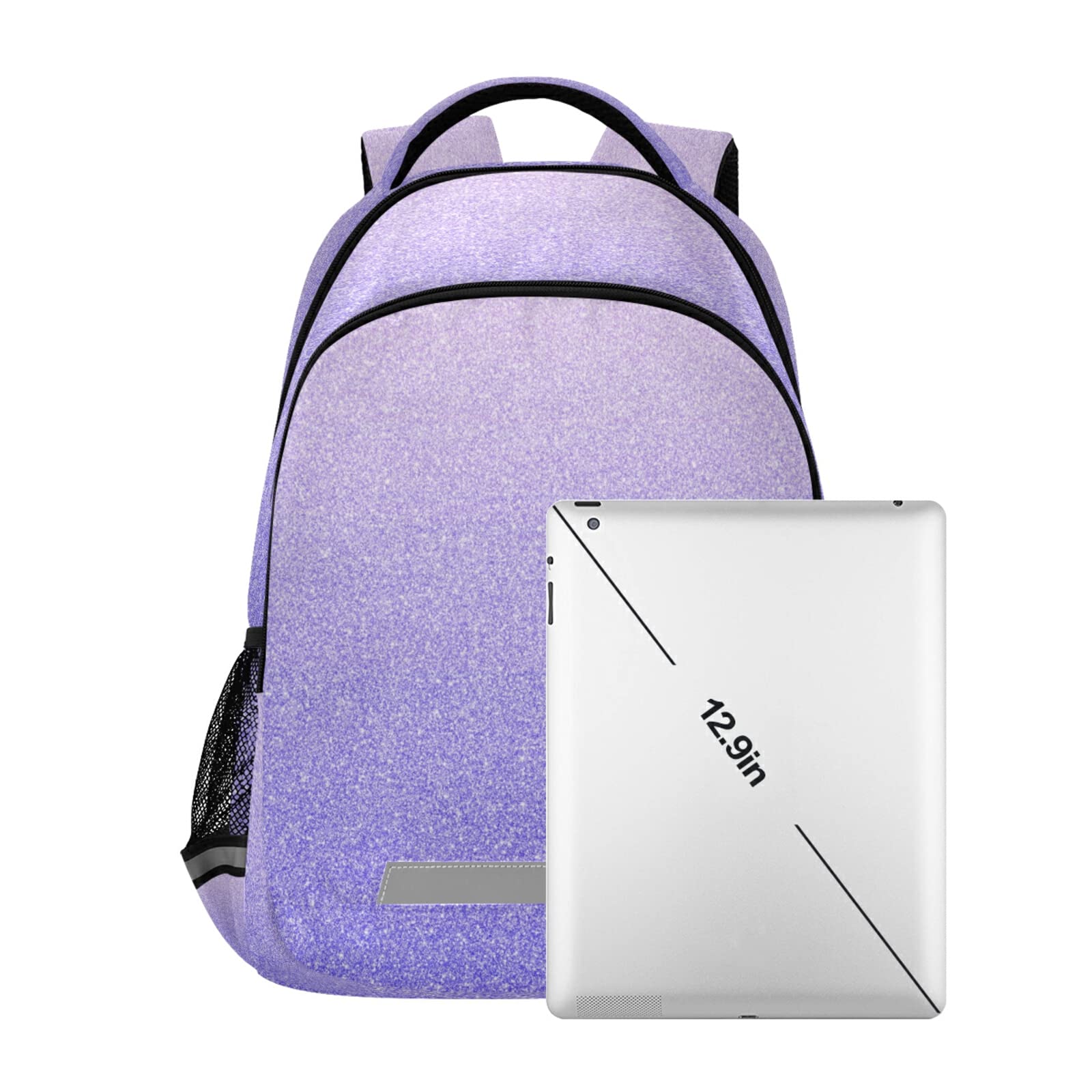 Ombre Purple Glitter Laptop Backpack Backpack Bookbag Travel Bag Casual Daypack With Chest Strap for Boys Girls