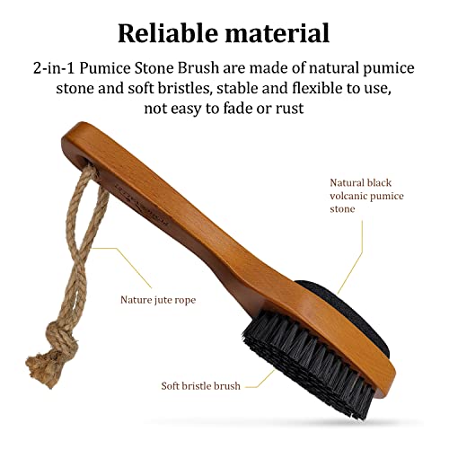 Pumice Stone for Feet & Foot Brush with Handle 2-in-1 Pedicure Scrubber for Shower - Double-Sided Pumice Foot File with Brush for Callus, Cracked Heels, Dead, and Dry Skin Removal