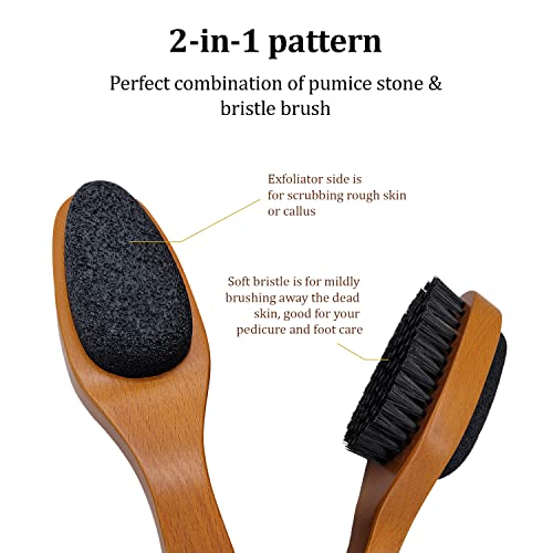 Pumice Stone for Feet & Foot Brush with Handle 2-in-1 Pedicure Scrubber for Shower - Double-Sided Pumice Foot File with Brush for Callus, Cracked Heels, Dead, and Dry Skin Removal