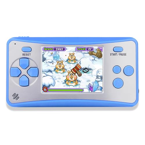 JJFUN Mini Handheld Games for Kids Portable Retro Video Game Player Built-in 168 Classic Games 2.5 inches LCD Screen Arcade Gaming System Xmas Present for Boys Girls Ages 4-12 (Blue+Silver)